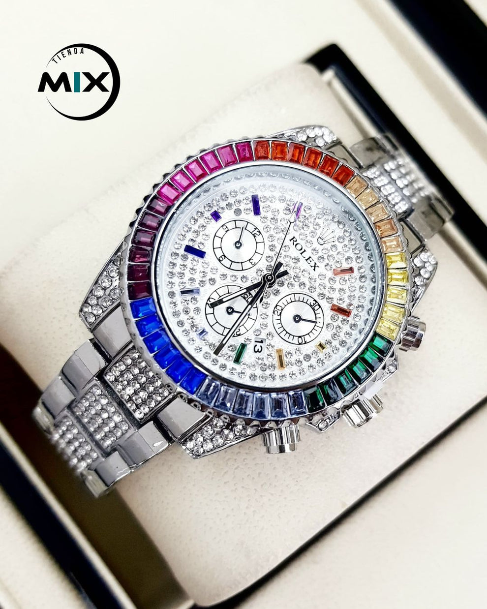 RELOJ ROLEX CUBANO RAINBOW – TiendaMix